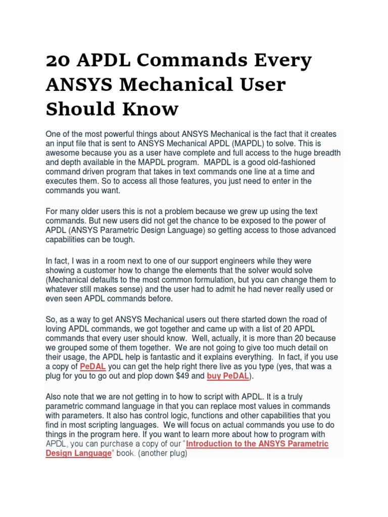 20 APDL Commands Every ANSYS Mechanical User Should Know | PDF | Parameter (Computer Programming ...
