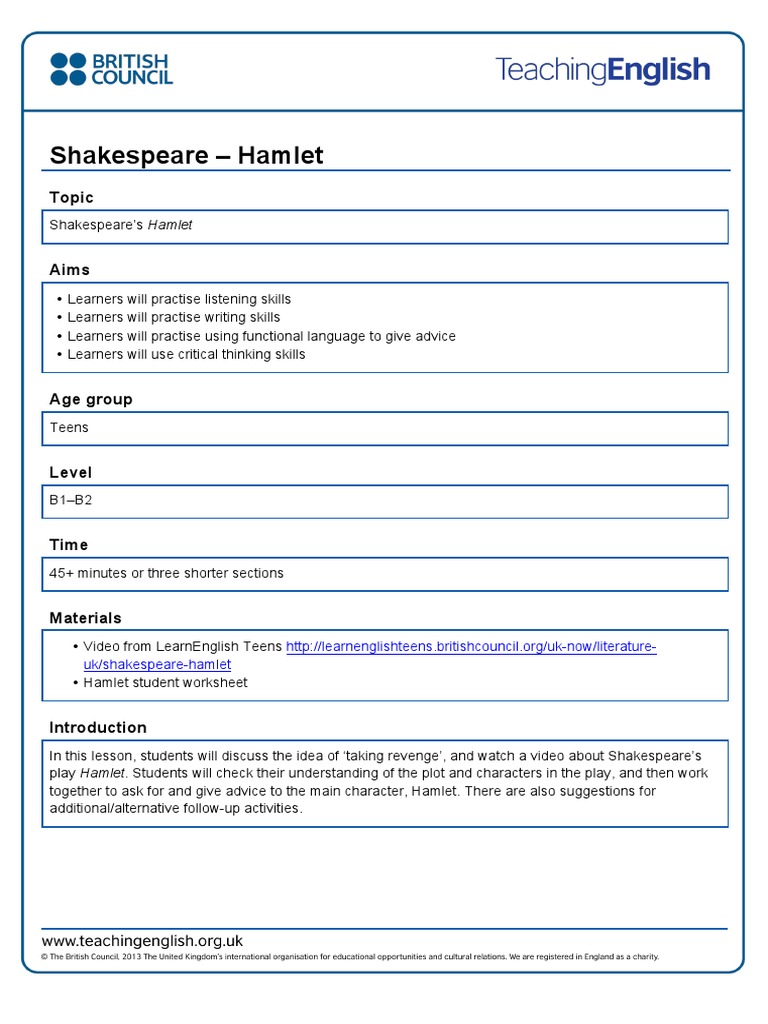 Hamlet Lesson Plan - 0 | PDF | Hamlet