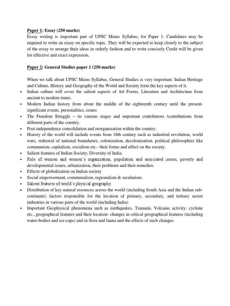 Upsc Mains Syllabus | PDF | Governance | Constitution