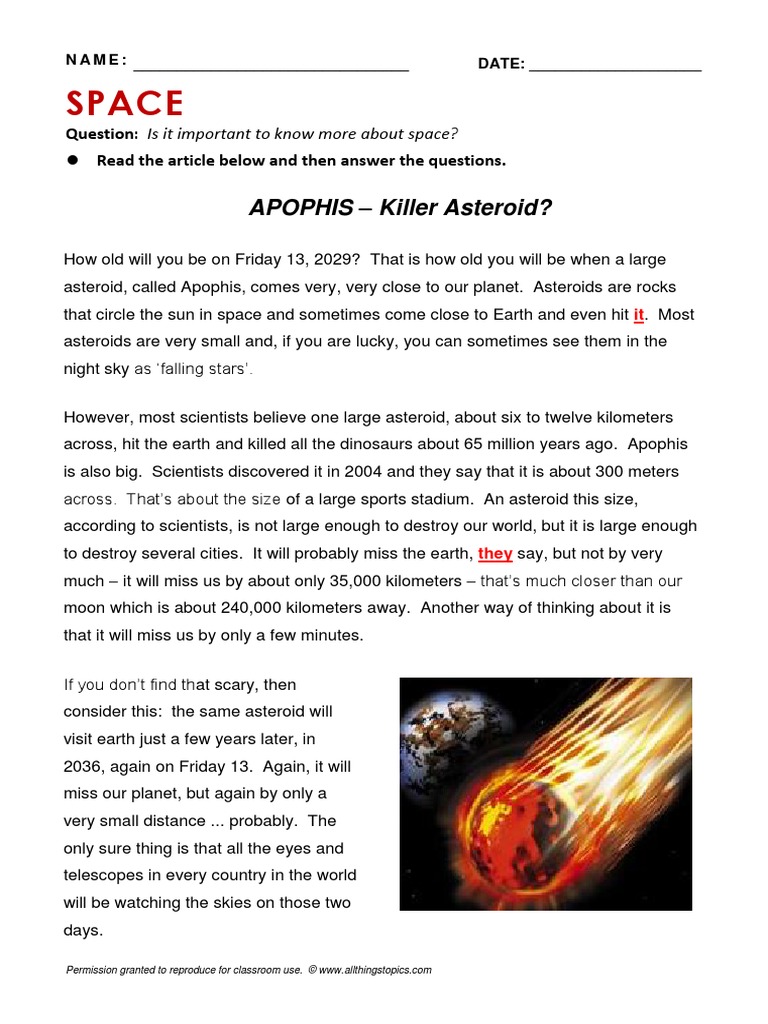 Lesson Space Apophis PDF | PDF | Asteroid | Meteoroid