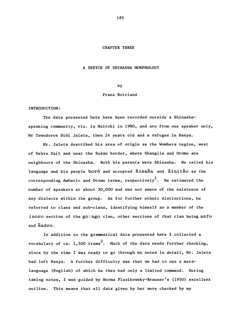 Shinasha Morphology, A Sketch of (Rottland) | PDF | Grammatical Gender ...