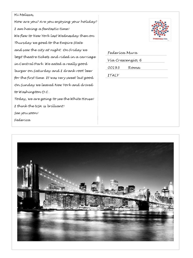 Postcard Example from Federica's Trip | PDF