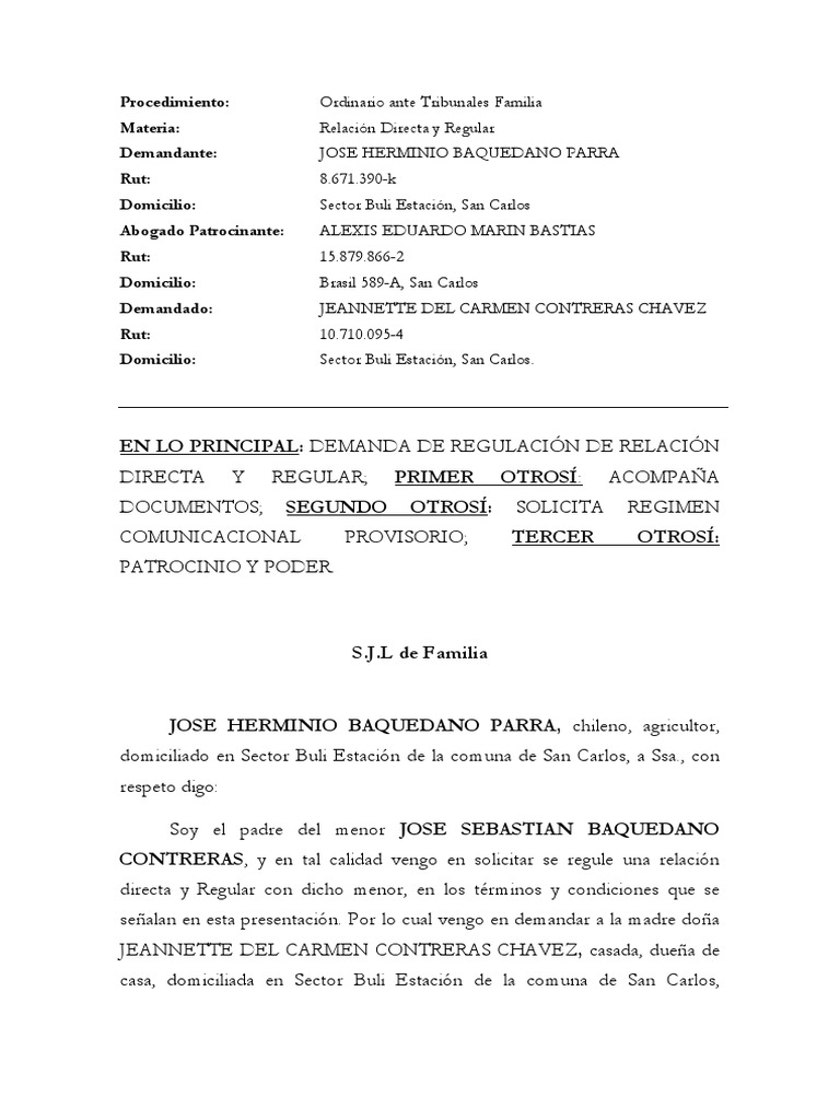 Demanda Relacion Directa y Regular Jose Baquedano | PDF | Justicia ...