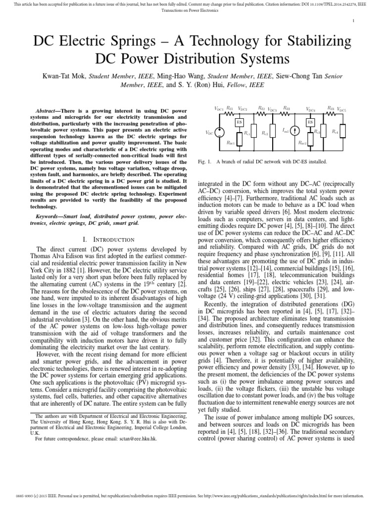 DC Electric Springs - A Technology For Stabilizing DC Power Distribution Systems | PDF ...