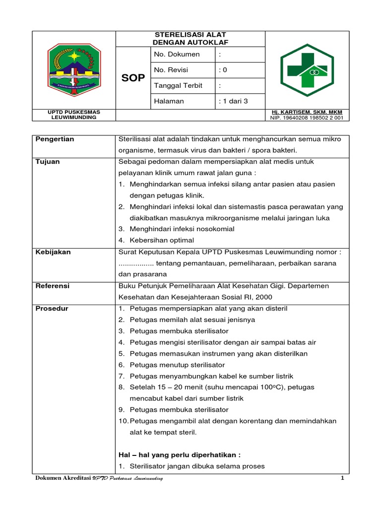 Standard Operating Procedures for Sterilizing Instruments Using an ...