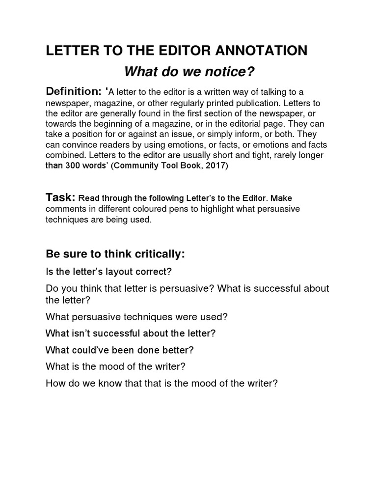 Letter To The Editor Annotation | PDF