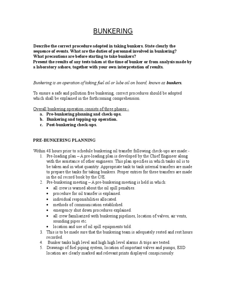 BUNKERING.doc | Fuel Oil | Oil Tanker
