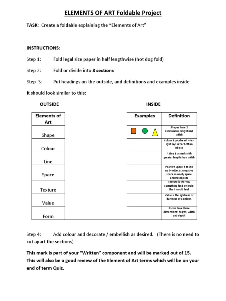 Elements of Art Foldable Project 2017 | PDF | Shape | Color