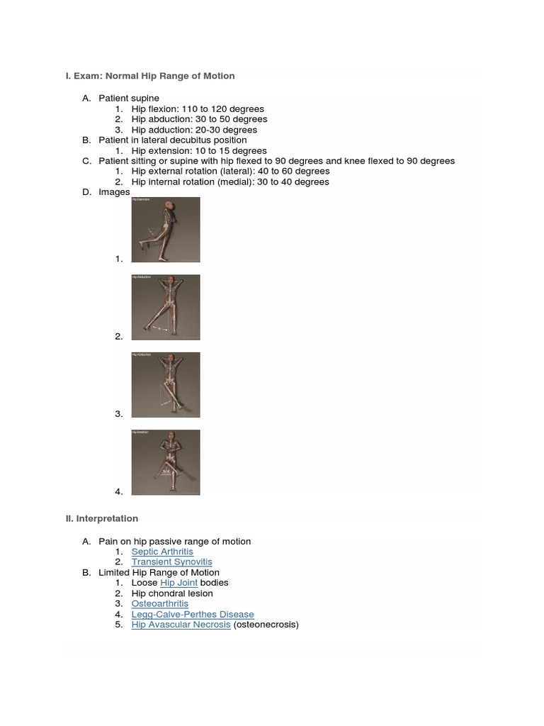 Normal Hip Range of Motion Exam Guide | PDF | Science & Mathematics