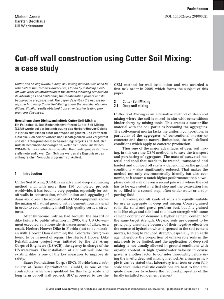 Cut-Off Wall Construction Using Cutter Soil Mixing: A Case Study | PDF ...