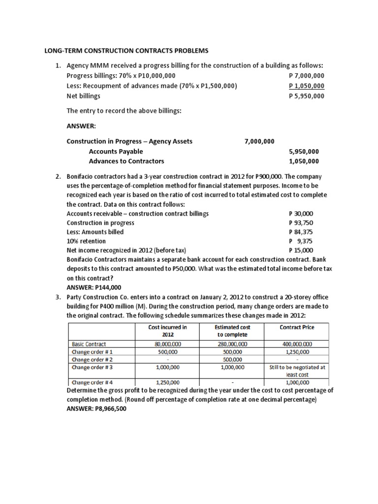 Long-Term Construction Contract Issues | PDF | Cost | Business Economics