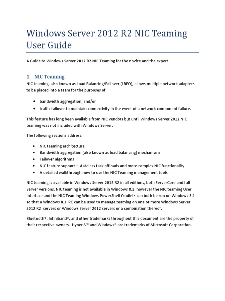 Windows Server 2012 R2 NIC Teaming User Guide | PDF | Hyper V | Network Interface Controller