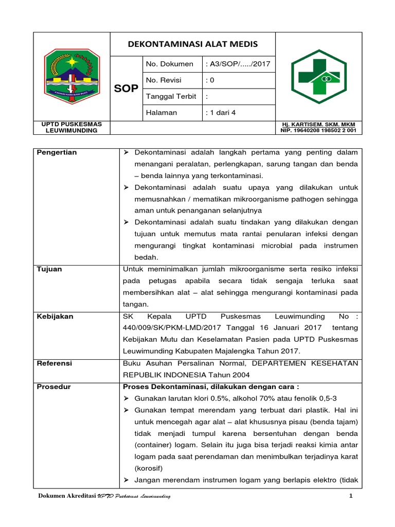 Sop Dekontaminasi Alat Medis | PDF