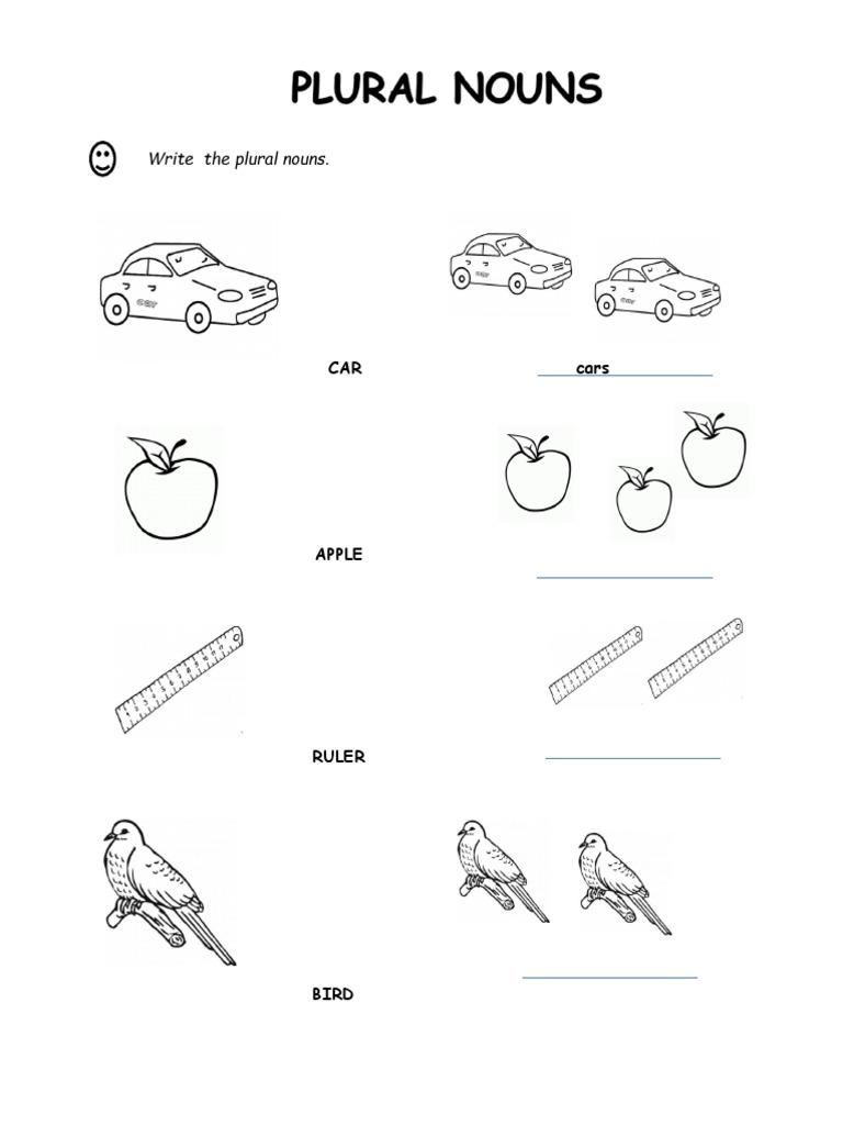 Write The Plural Nouns.: Car Cars | PDF