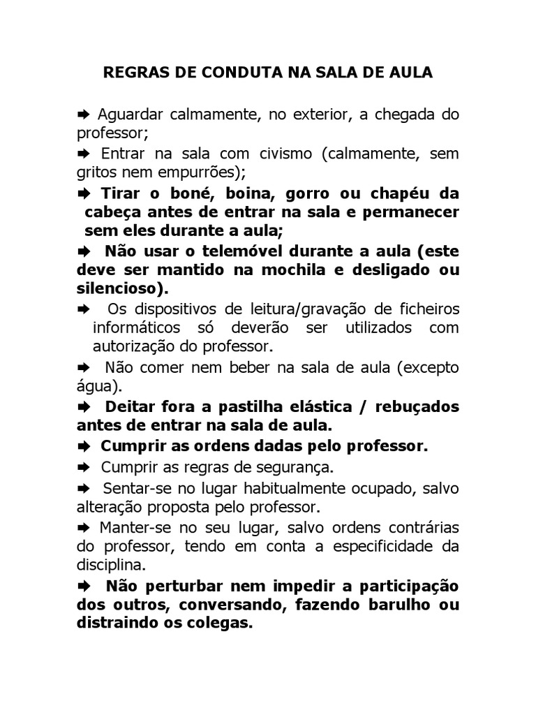 Regras de Conduta para Alunos | PDF