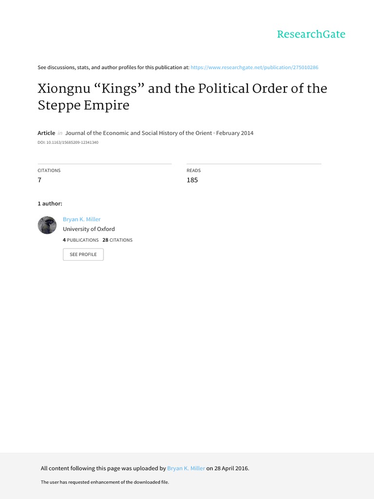 Miller - Xiongnu "Kings" and The Political Order of The Steppe Empire ...