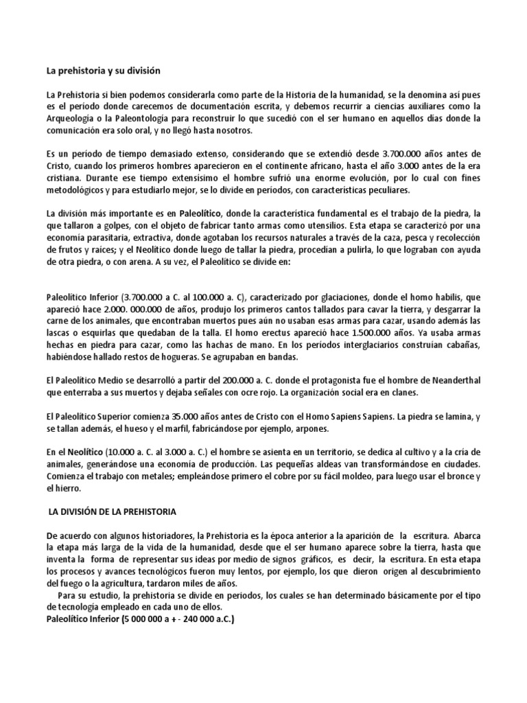 La Prehistoria y Su División | PDF | Evolución | Neolítico