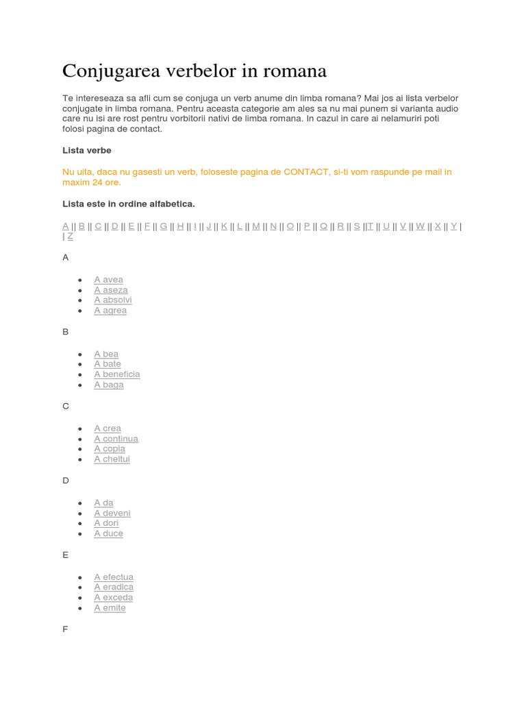Conjugarea Verbelor in Romana | PDF