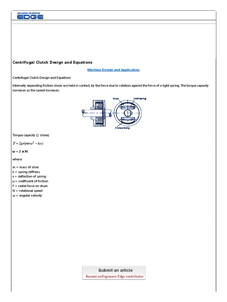 Centrifugal Clutch Design and Equations | PDF | Clutch | Speed