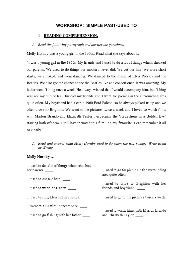 Simple Past and Used To Workshop | PDF | Grammatical Tense