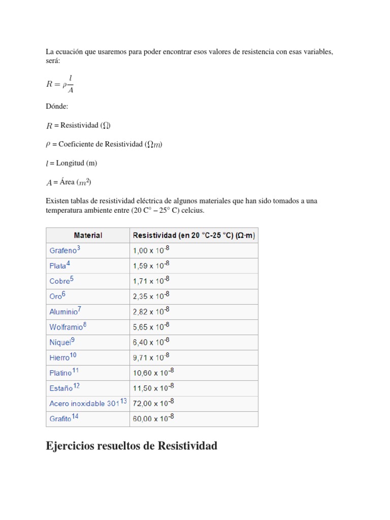 Electric A | PDF | Fórmula | Resistencia Eléctrica y Conductancia