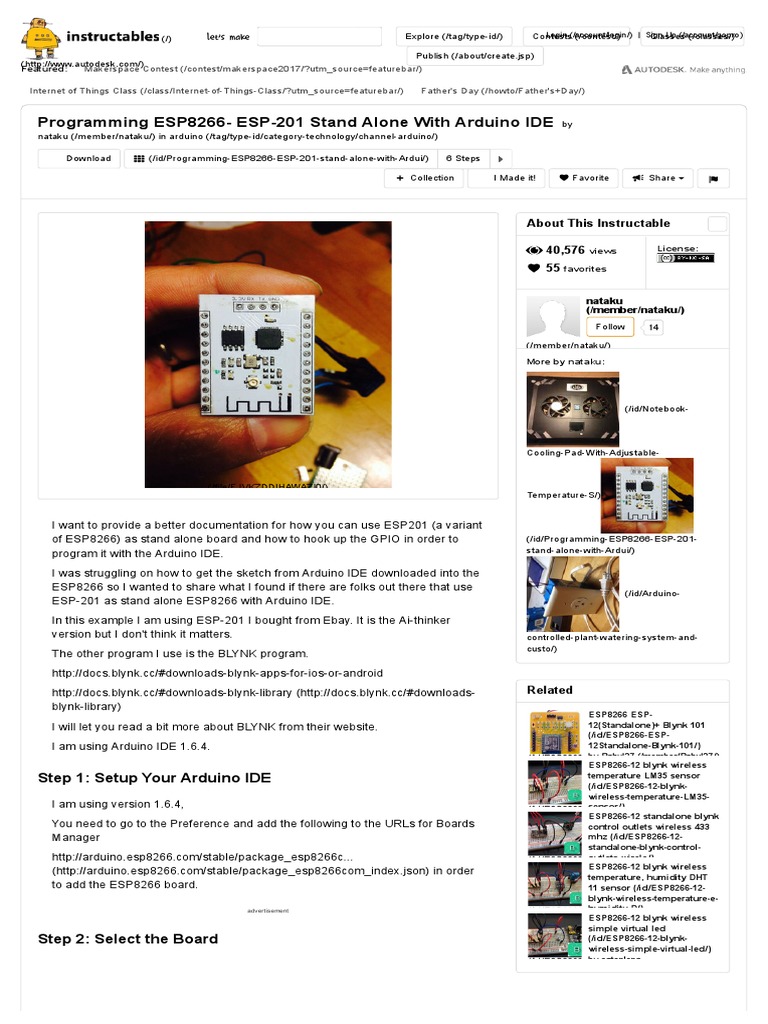 Programming Esp8266 Esp 201 Stand Alone With Arduino Ide 6 Steps Pdf Analog To Digital