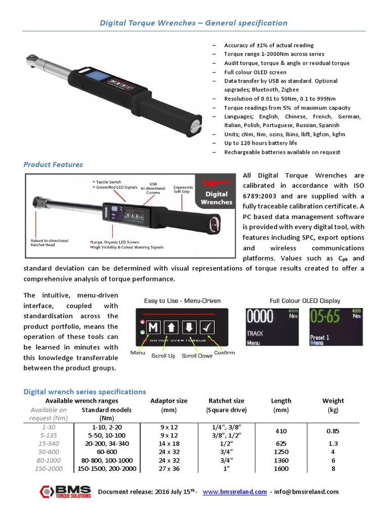 Super Series Digital Torque Wrenches Technical Specification | PDF ...