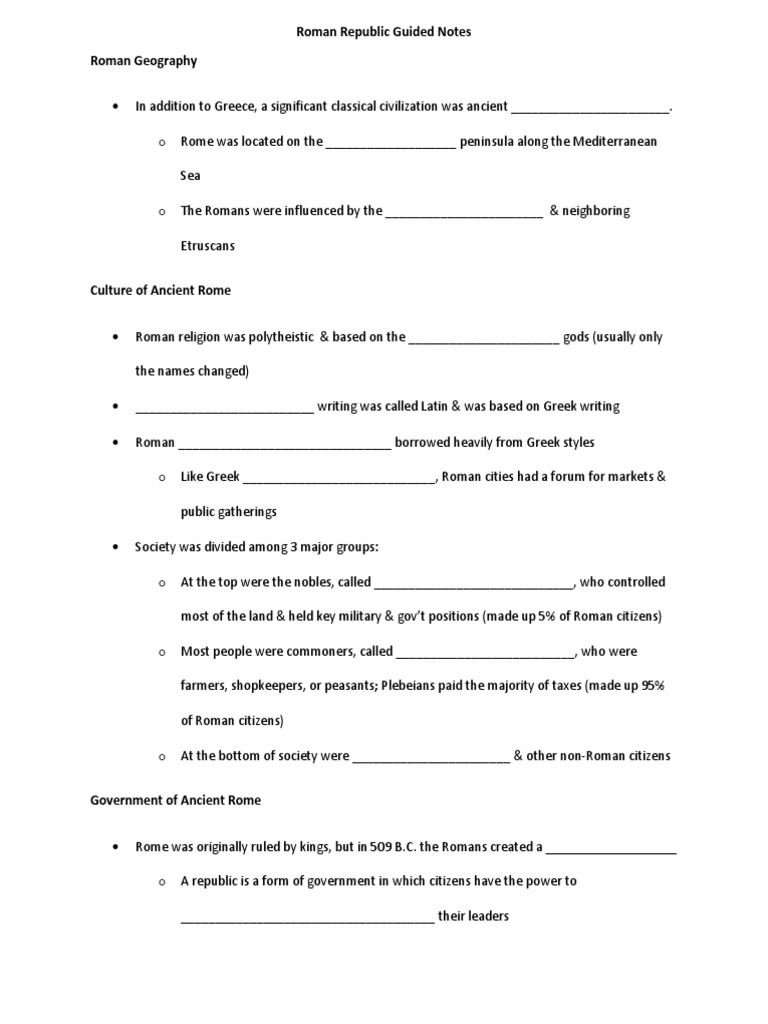Roman Republic Guided Notes | PDF | Ancient Rome | Roman Republic
