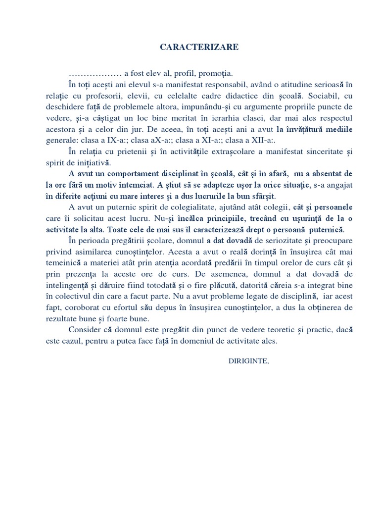 Caracterizare Elev | PDF
