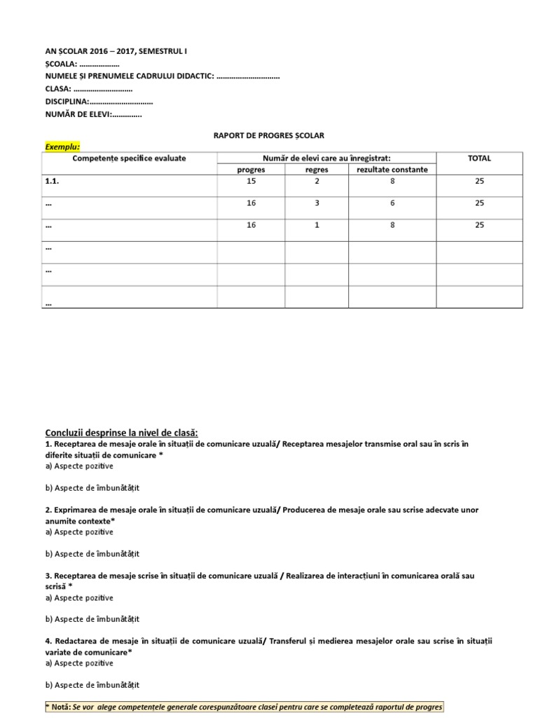 Raport de Progres Scolar - DEFINITIVAT | PDF