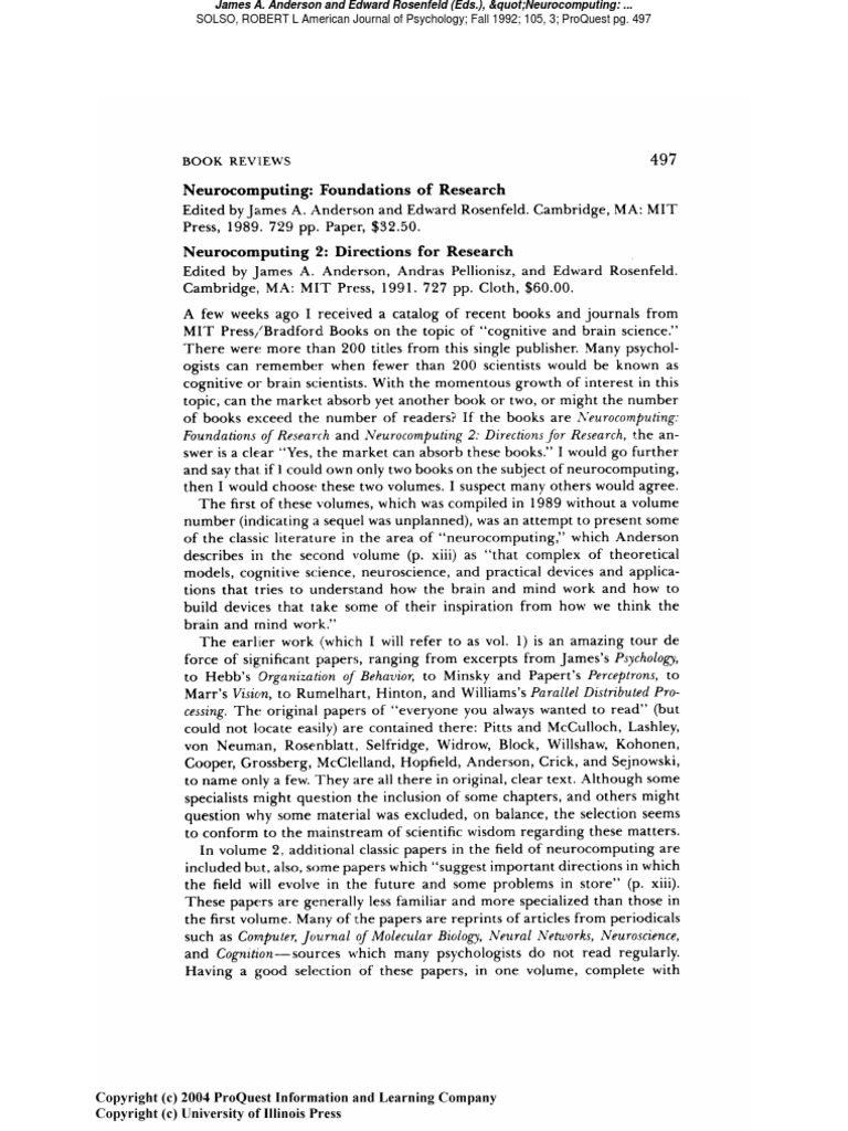 Neurocomputing Foundations of Research | PDF