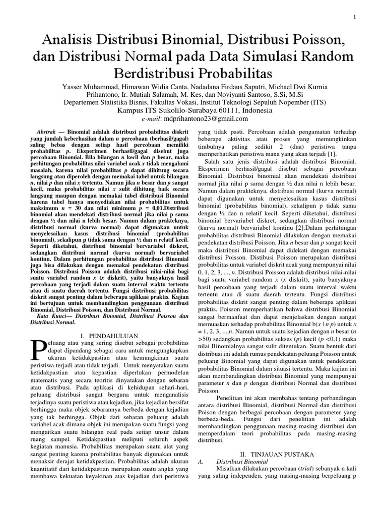 PAPER Analisis Distribusi Binomial, Distribusi Poisson, Dan Distribusi ...