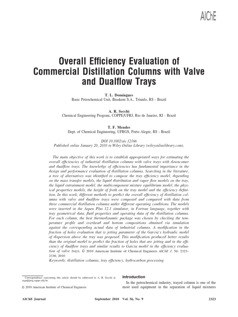 Overall Efficiency Evaluation of Commercial Distillation Columns With ...