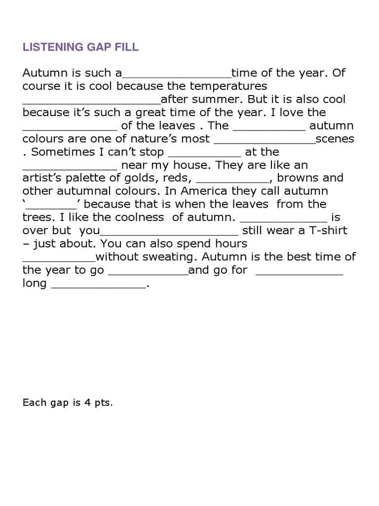 Listening Gap Fill: Each Gap Is 4 Pts | PDF | Nature