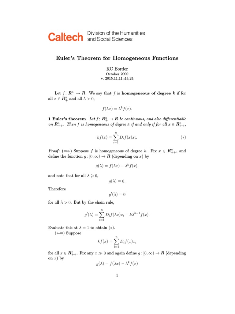 Euler Homogeneity | PDF | Differential Calculus | Functions And Mappings