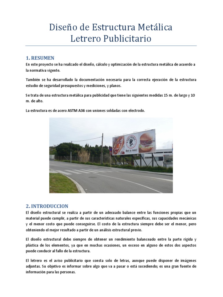 Diseño de Estructura Metálica Letrero | PDF | Acero | Soldadura