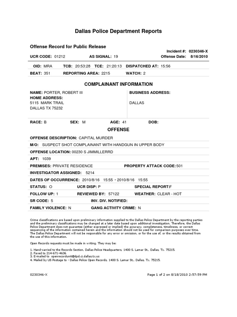 Robert Porter Murder Incident Report | PDF | Crime & Violence | Crime ...