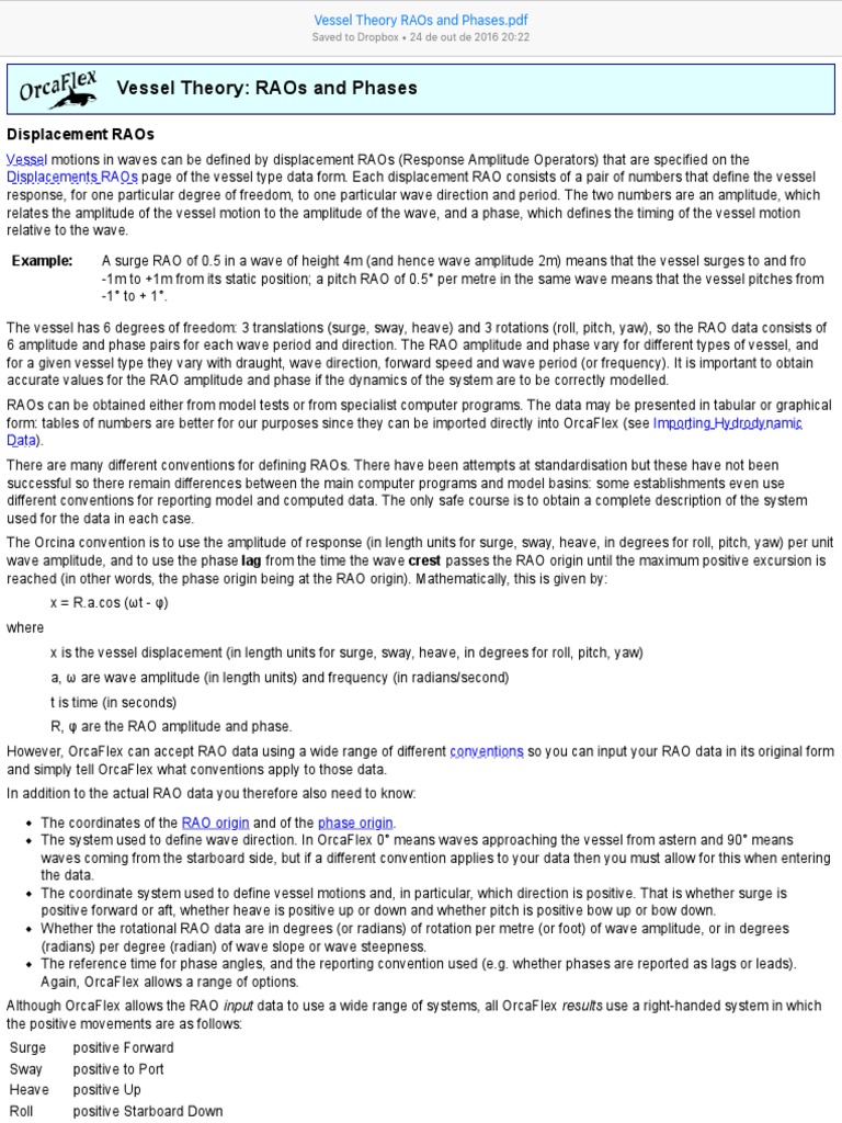 Vessel Theory RAOs and Phases | PDF | Phase (Waves) | Waves