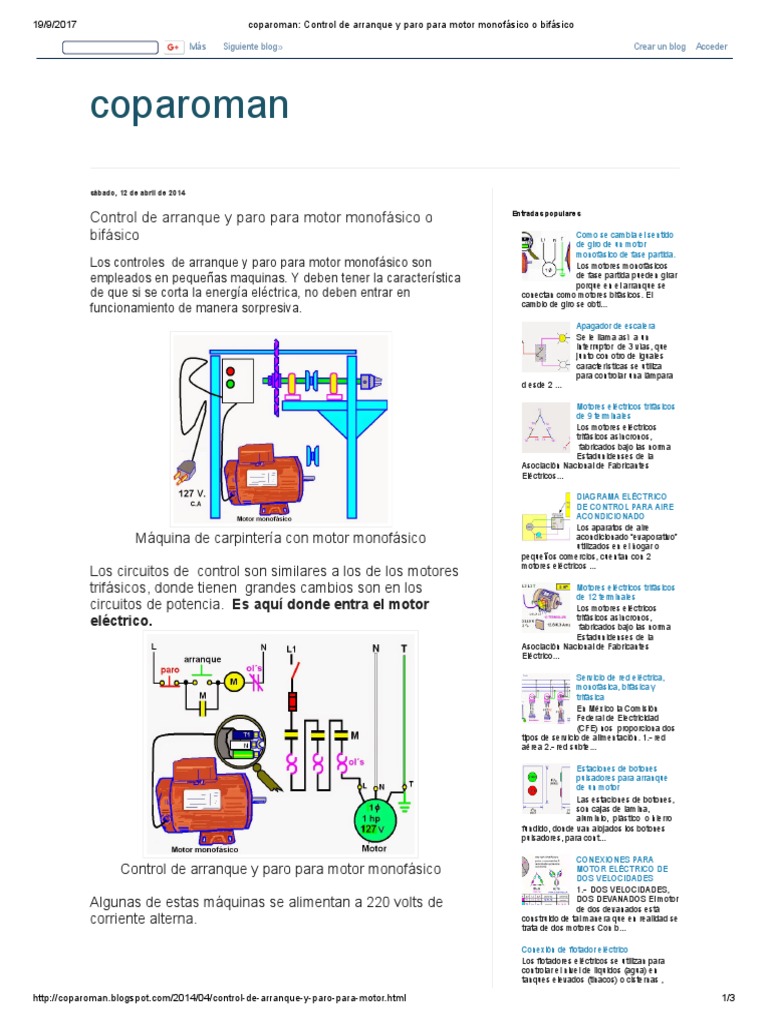 Coparoman - Control de Arranque y Paro para Motor Monofásico o Bifásico | PDF | Motor eléctrico ...