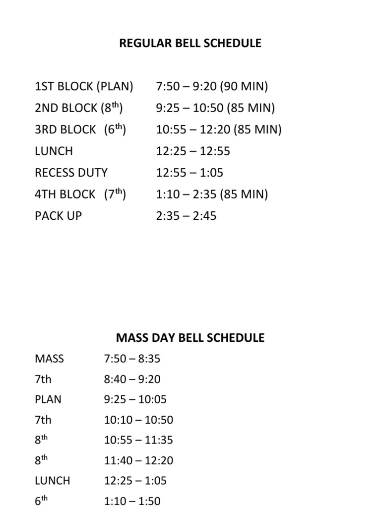Regular Bell Schedule | PDF | Science & Mathematics