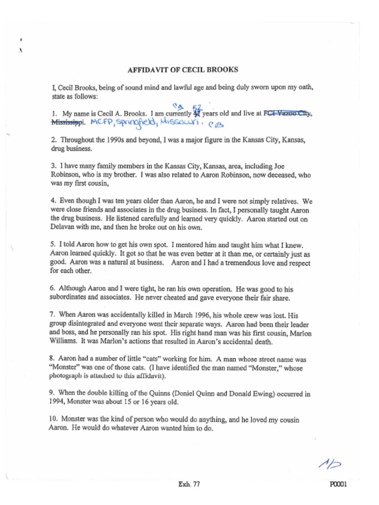 Affidavit of Cecil Brooks | PDF | Public Law | Criminal Law