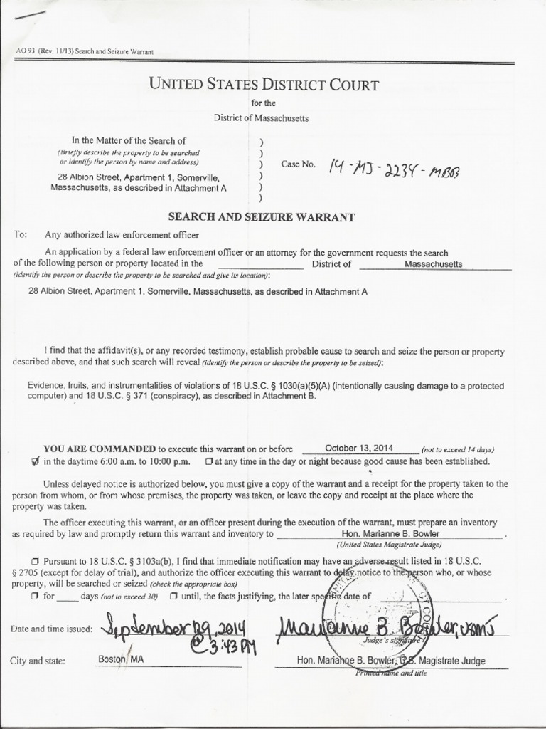 Marty Gottesfeld Search Warrant | PDF | Computer Law | Law Enforcement