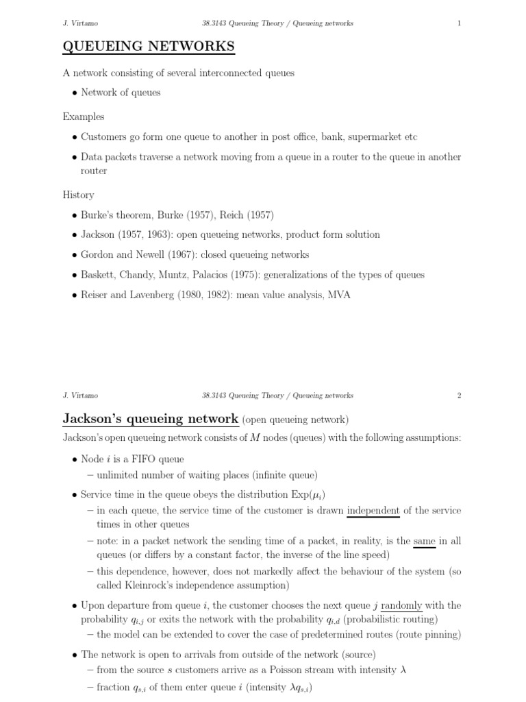 J. Virtamo 38.3143 Queueing Theory / Queueing Networks 1 | PDF | Poisson Distribution | Teaching ...