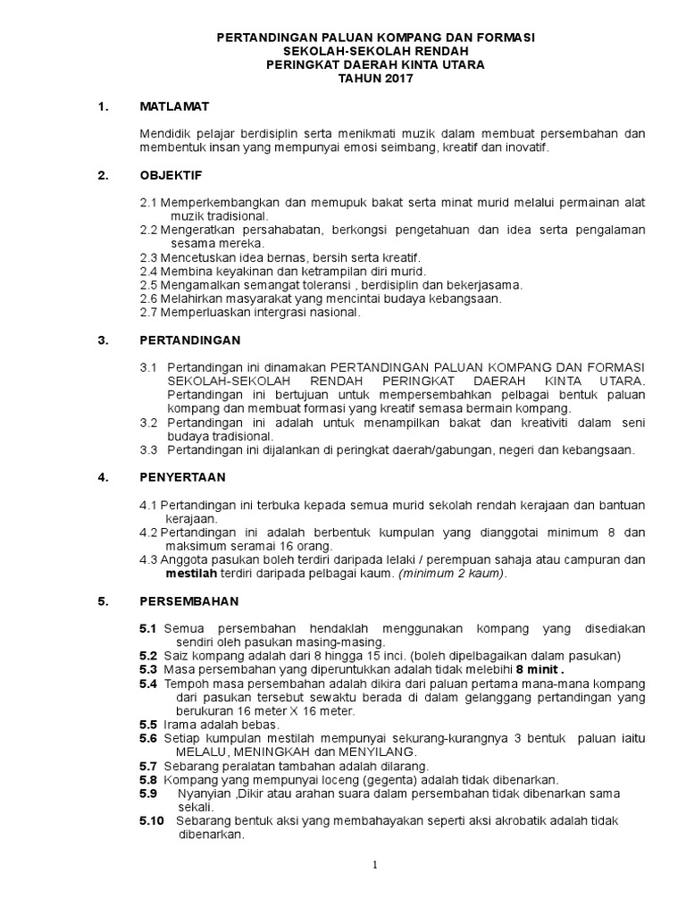 Syarat Pertandingan Kompang Formasi Sekolah Rendah 2017 | PDF