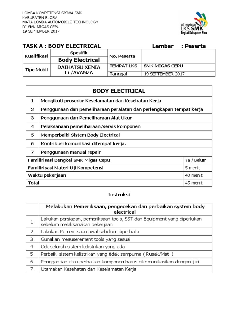 Task Body Electr, Report Sheet | PDF | Teknologi & Rekayasa