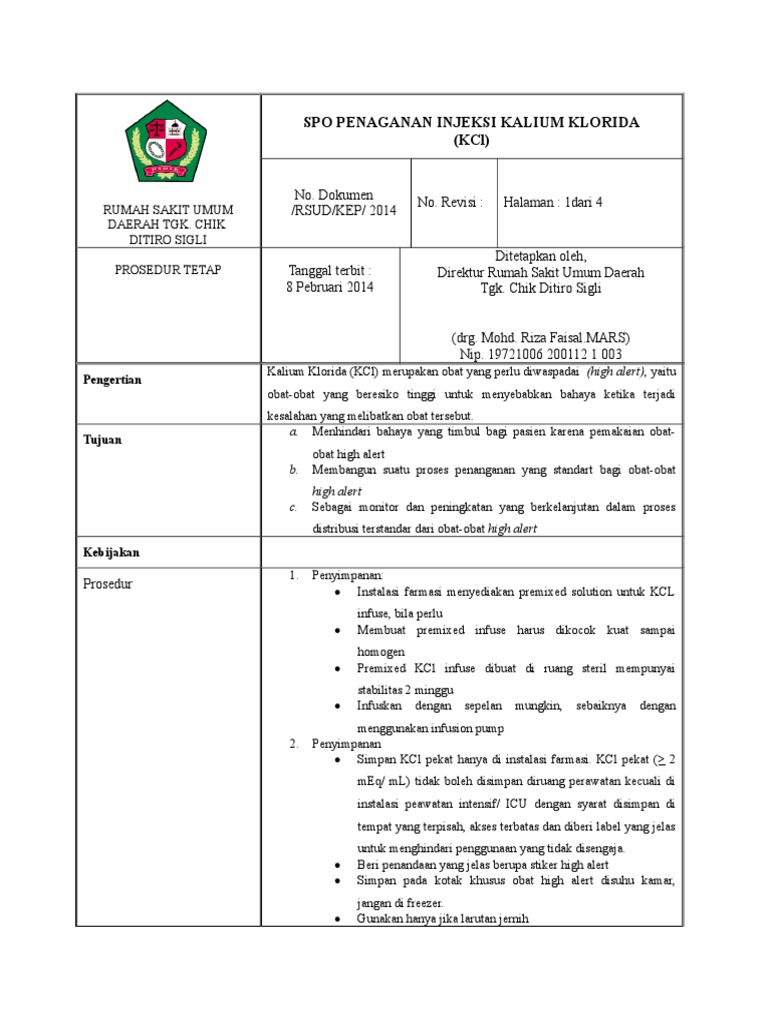 Spo.37.Penaganan Injeksi Kalium Klorida | PDF