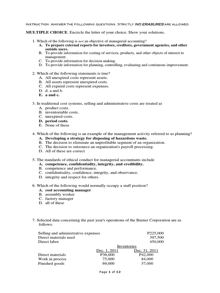 Manacc Midterm Exam 1ST Sem Ay2017-18 | PDF | Inventory | Financial Accounting