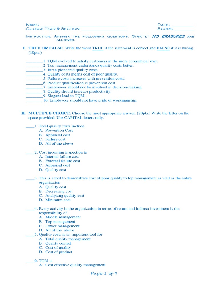 Management Science Midterm Exam 1ST Sem Ay2017-18 | PDF | Quality ...