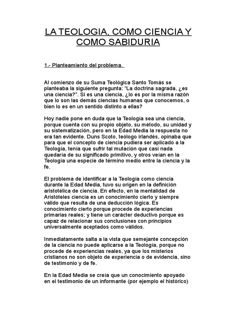 Teología: Ciencia y Sabiduría | PDF | Divinidad (disciplina académica ...