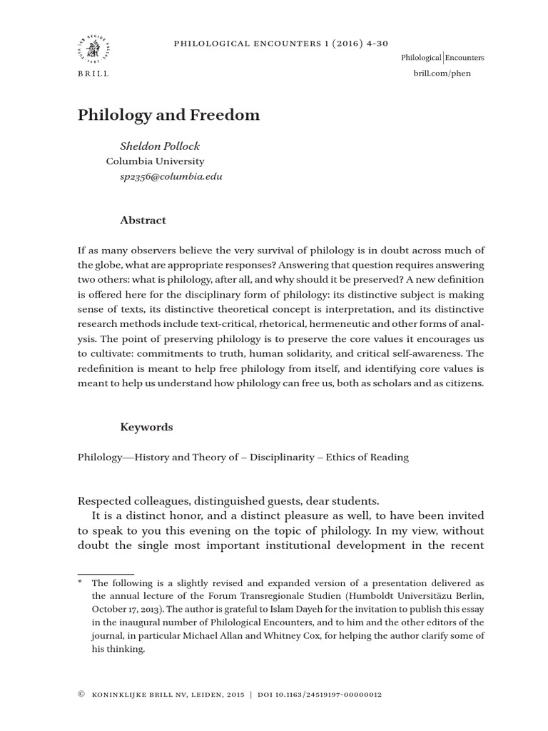 02 - "Philology and Freedom" - Sheldon Pollock | PDF | Philology ...